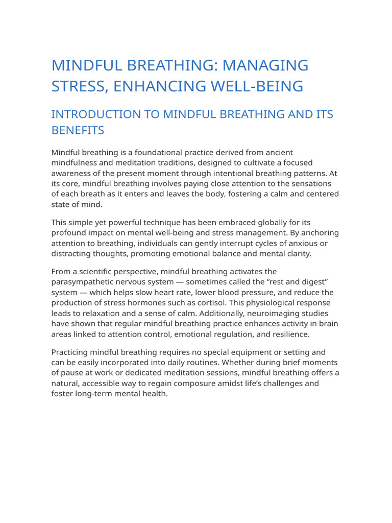 Mindful Breathing Proposal | PDF | Stress (Biology) | Breathing