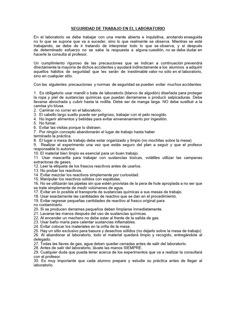 Normas de Seguridad en el Laboratorio | PDF | Laboratorios