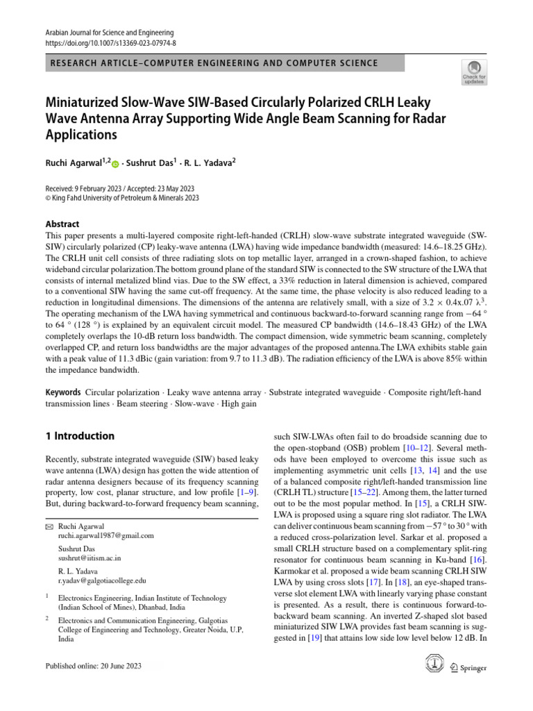 Miniaturized Slow-Wave SIW-Based Circularly Polarized CRLH Leaky Wave Antenna Array Supporting ...