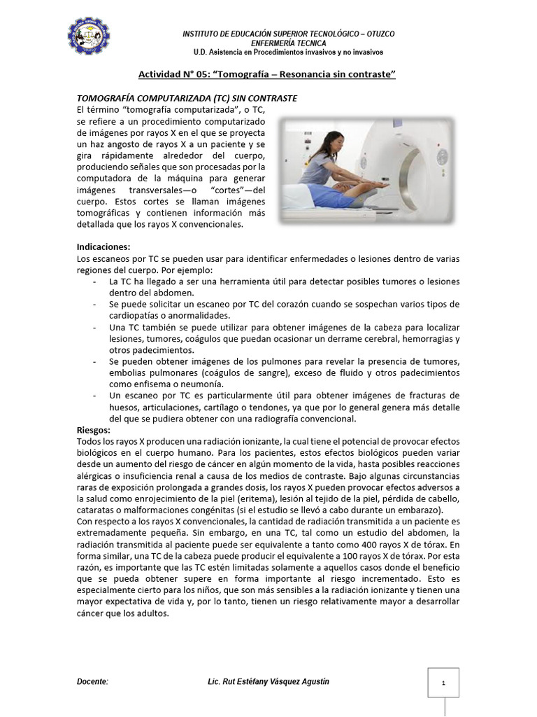 Aan°5 - Tomografia y Resonancia Sin Contraste | PDF | Ct Scan | Imagen ...