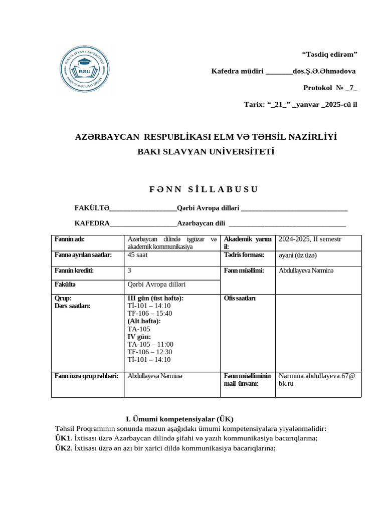 Sillabus Nərminə | PDF