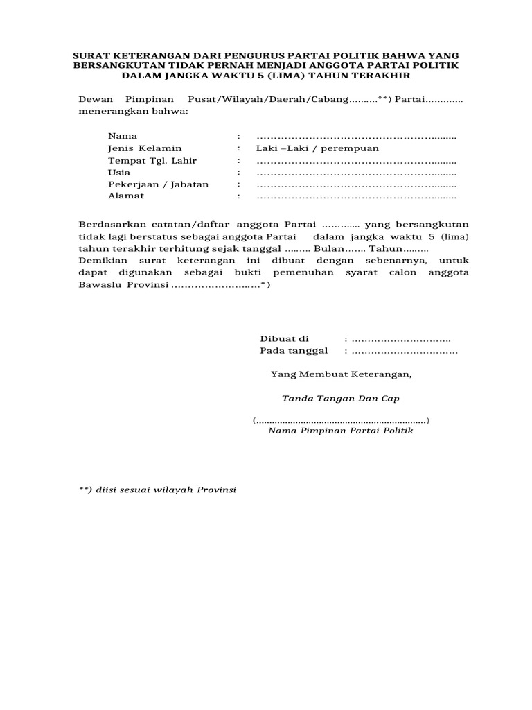 Surat Keterangan Anggota Partai | PDF