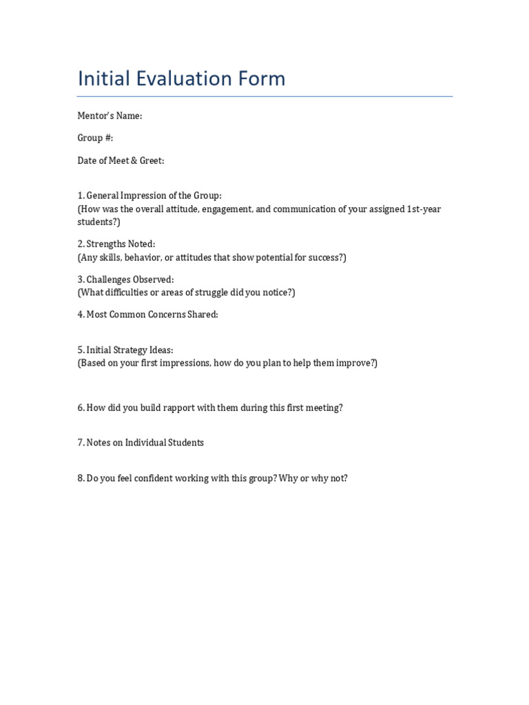Mentor Initial Evaluation Form | PDF