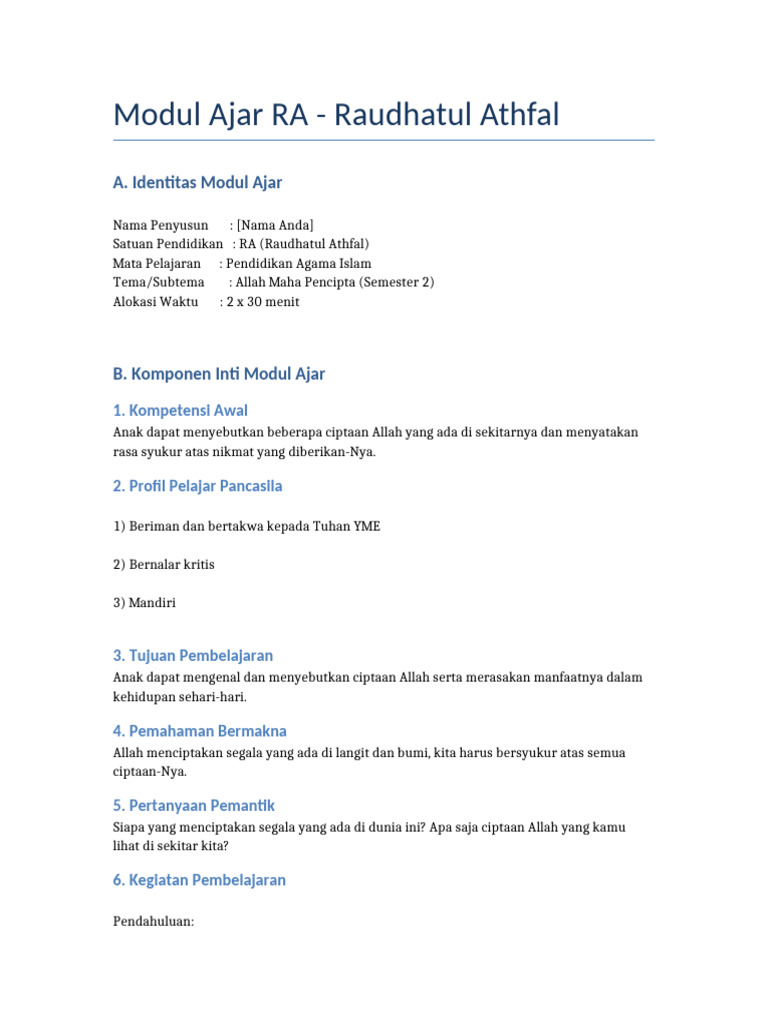 Modul_Ajar_RA_Semester_2 | PDF