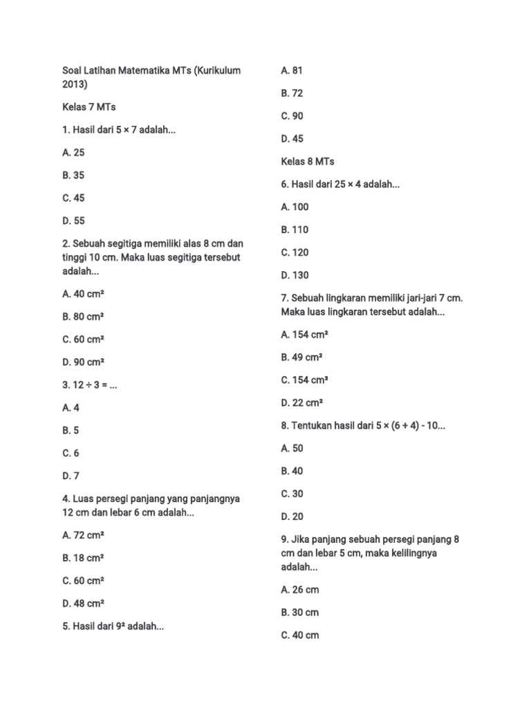 Soal Latihan Math | PDF