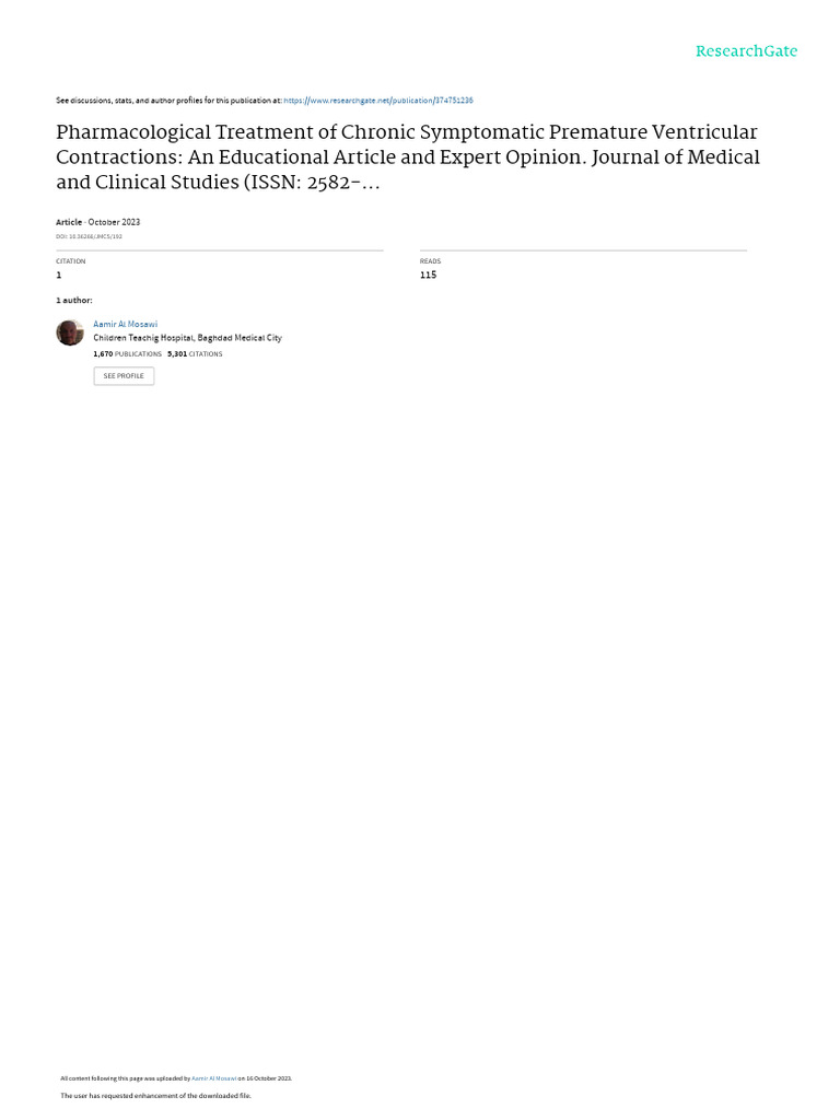 Pharmacological Treatment of Chronic Symptomatic Premature Ventricular ...