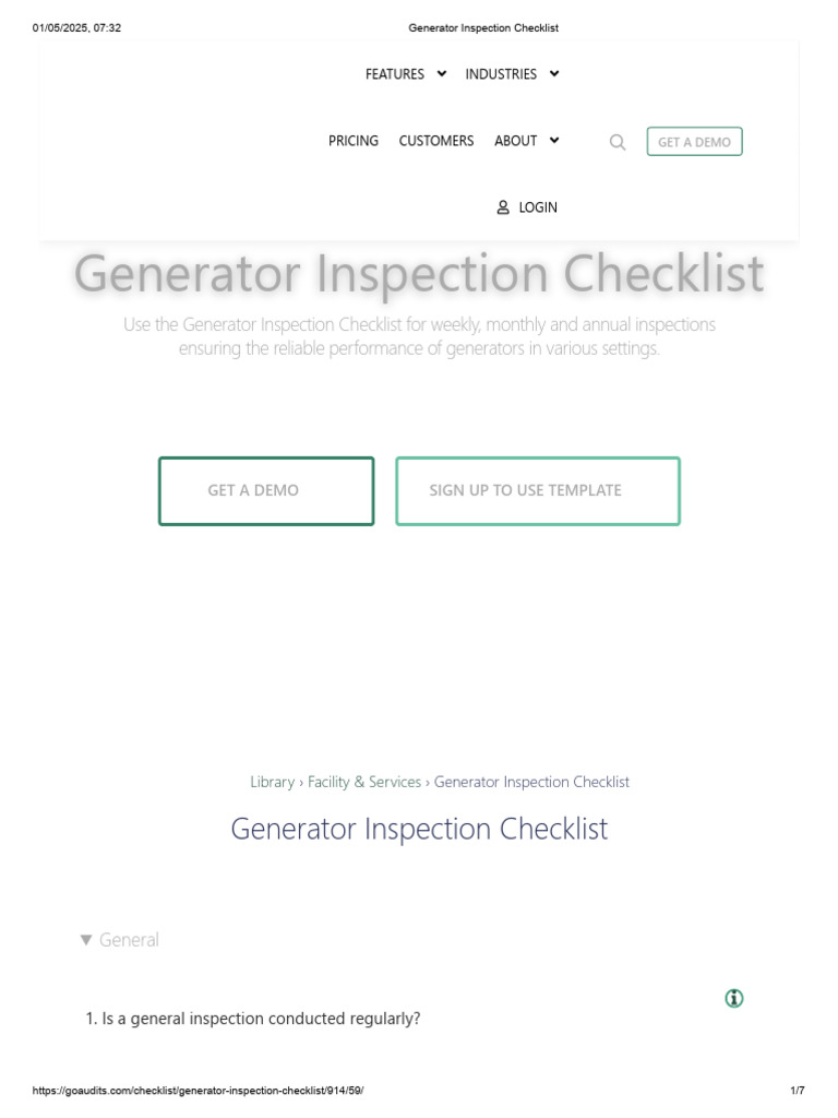 Generator Inspection Checklist | PDF