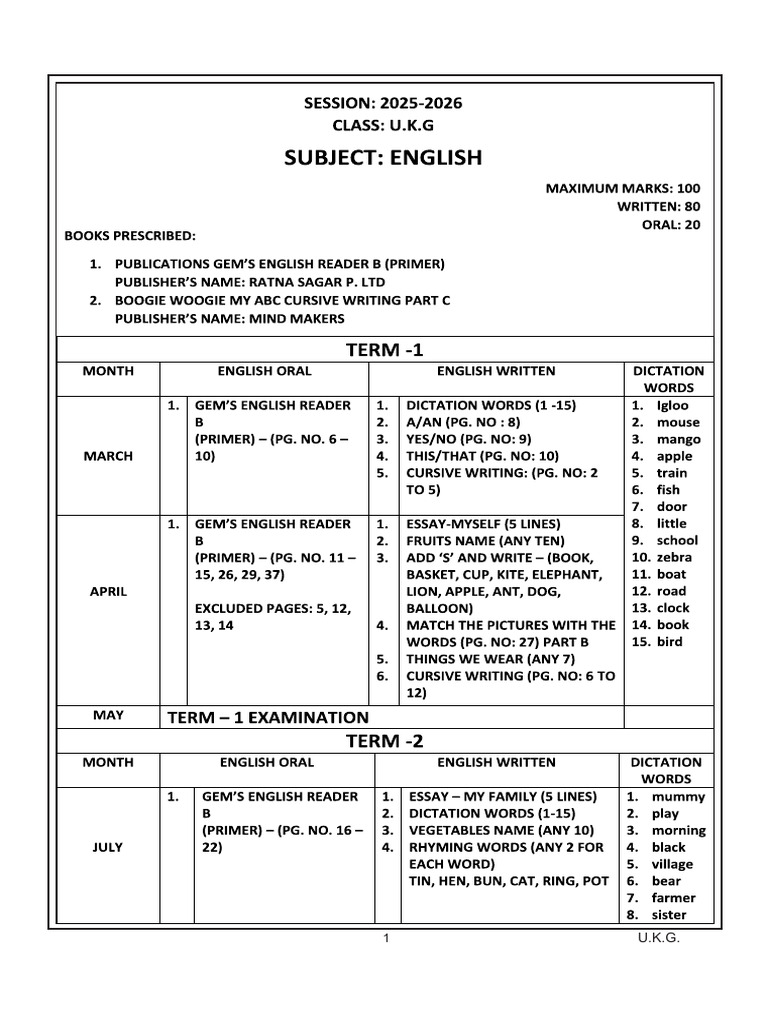 UKG - 2025-26 (FINAL) | PDF