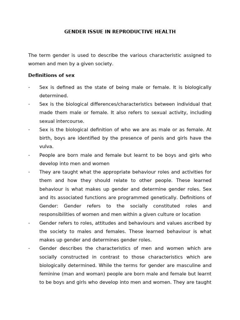Gender Based Issues in Reproductive Health | PDF | Gender | Gender Studies