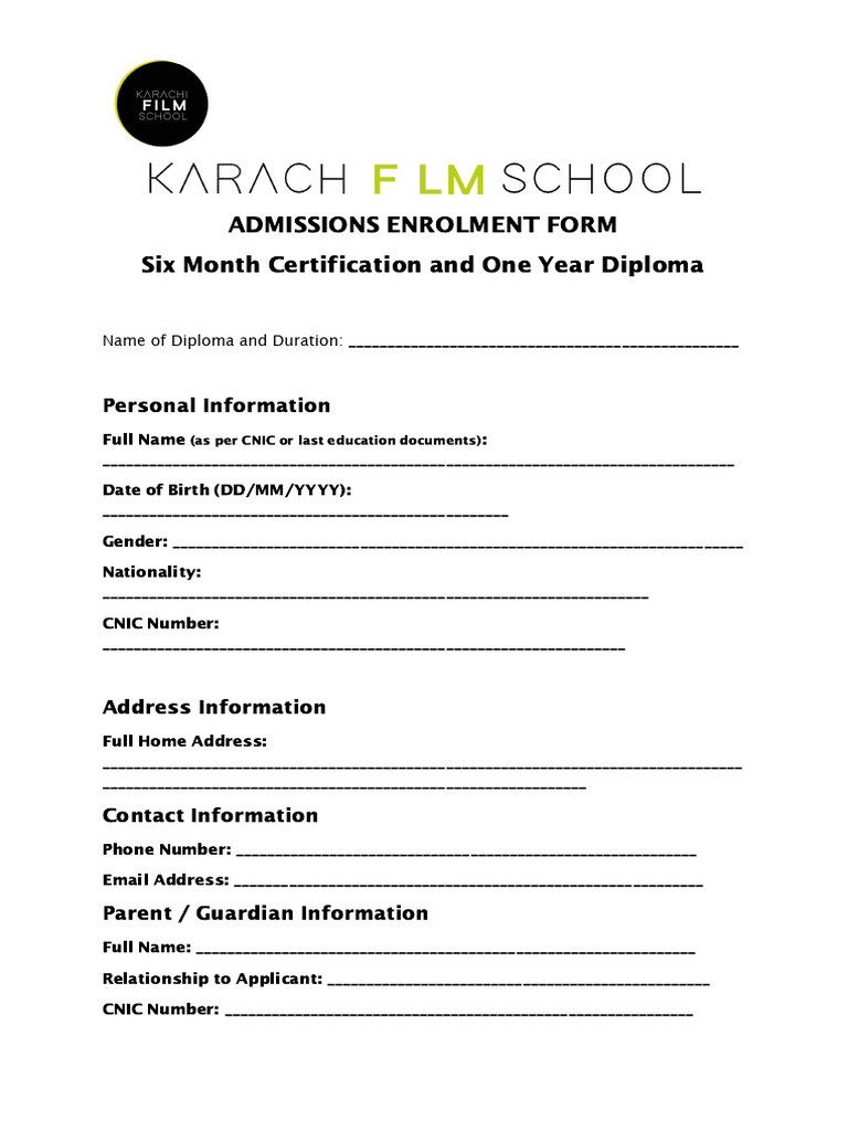 Enrollment Form - Karachi Film School | PDF | Payments | Banks