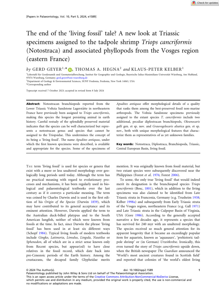 Papers in Palaeontology - 2024 - Geyer - The End of The Living Fossil Tale A New Look at ...