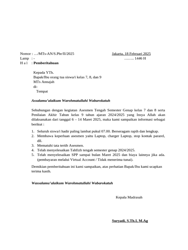 Surat Edaran Ujian 2024 | PDF