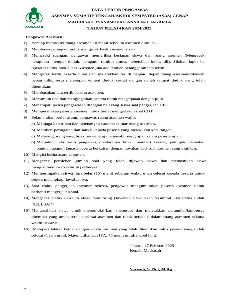 TATA TERTIB PENGAWAS & PESERTA ASTS | PDF