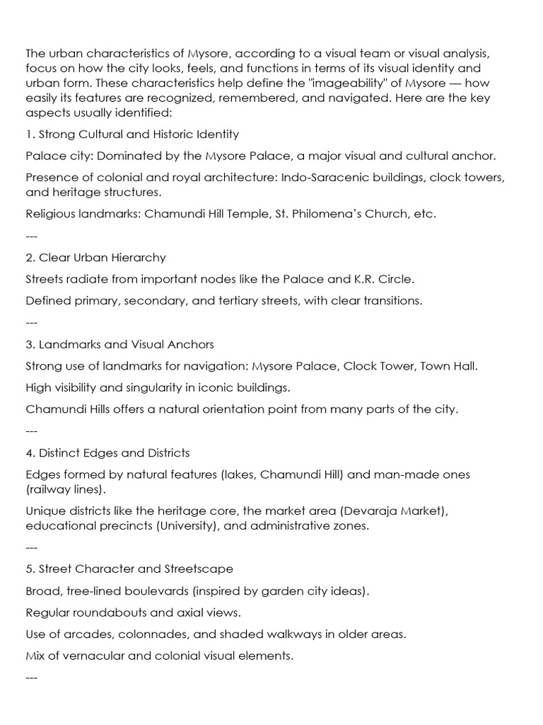 The Urban Characteristics of Mysore | PDF