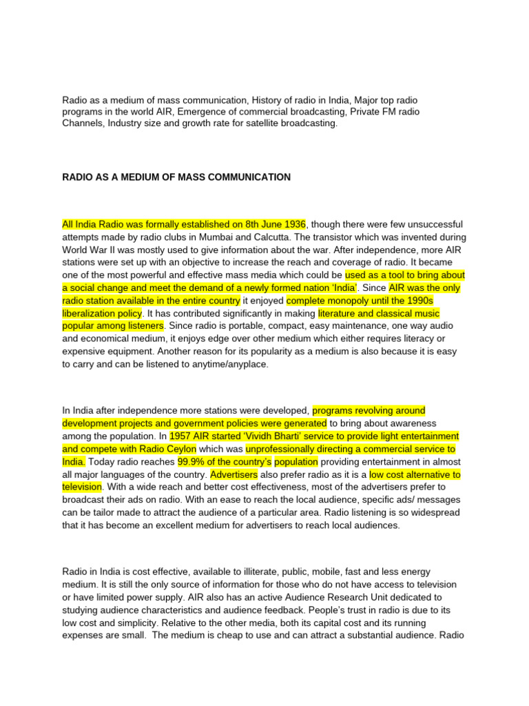Evolution of Radio as Mass Media in India | PDF | Broadcasting ...