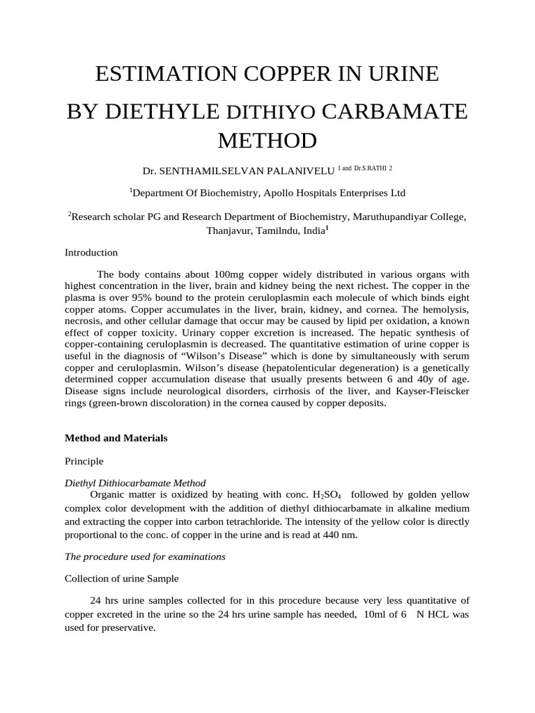 Estimation Urine Copper | PDF | Copper | Chemical Substances