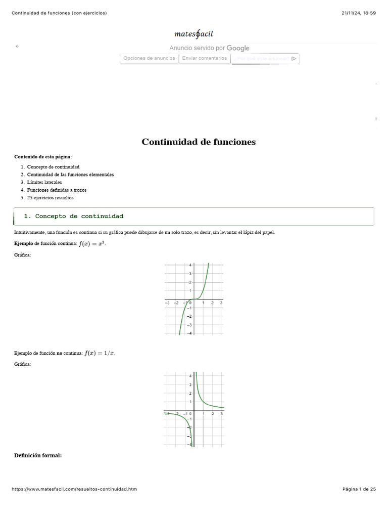 Continuidad de Funciones (Con Ejercicios) | PDF | Función continua | Logaritmo