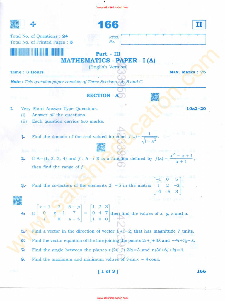 AP JR Inter Mathematics - IA - 2025 | PDF