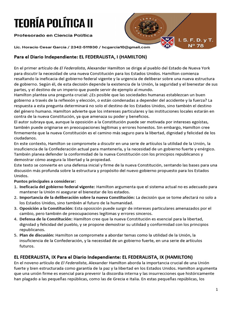 Madison y Hamilton | PDF | Alexander Hamilton | Separación de poderes
