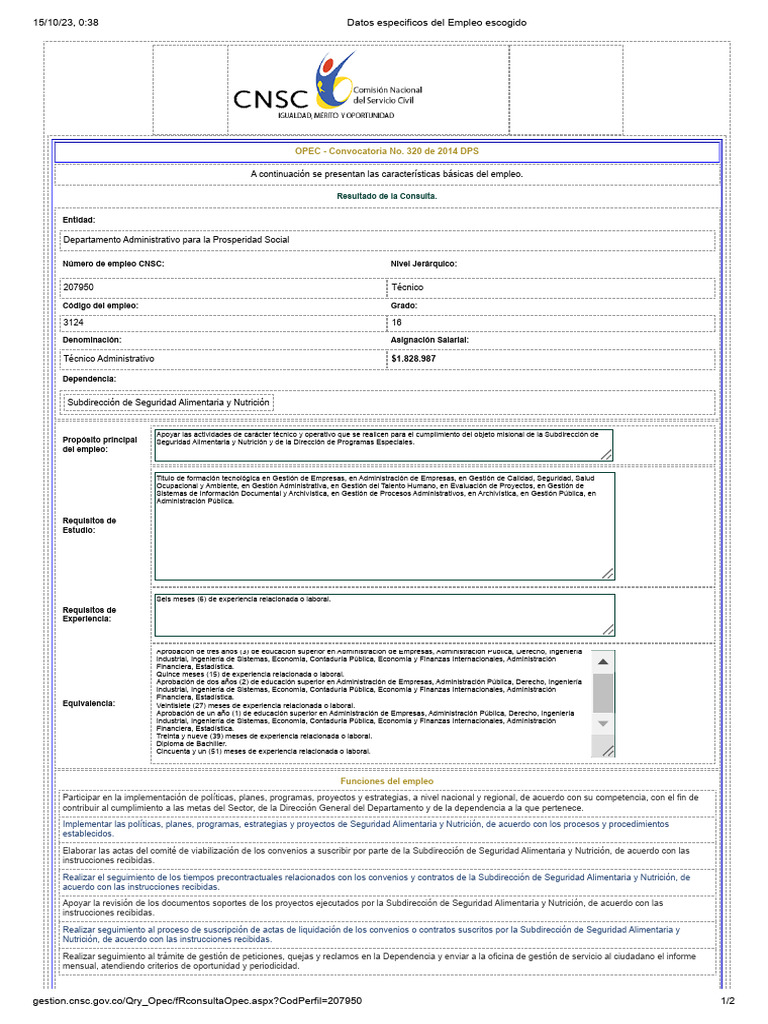320 DPS - Datos Especificos Del Empleo Escogido | PDF | Contador | Empleo