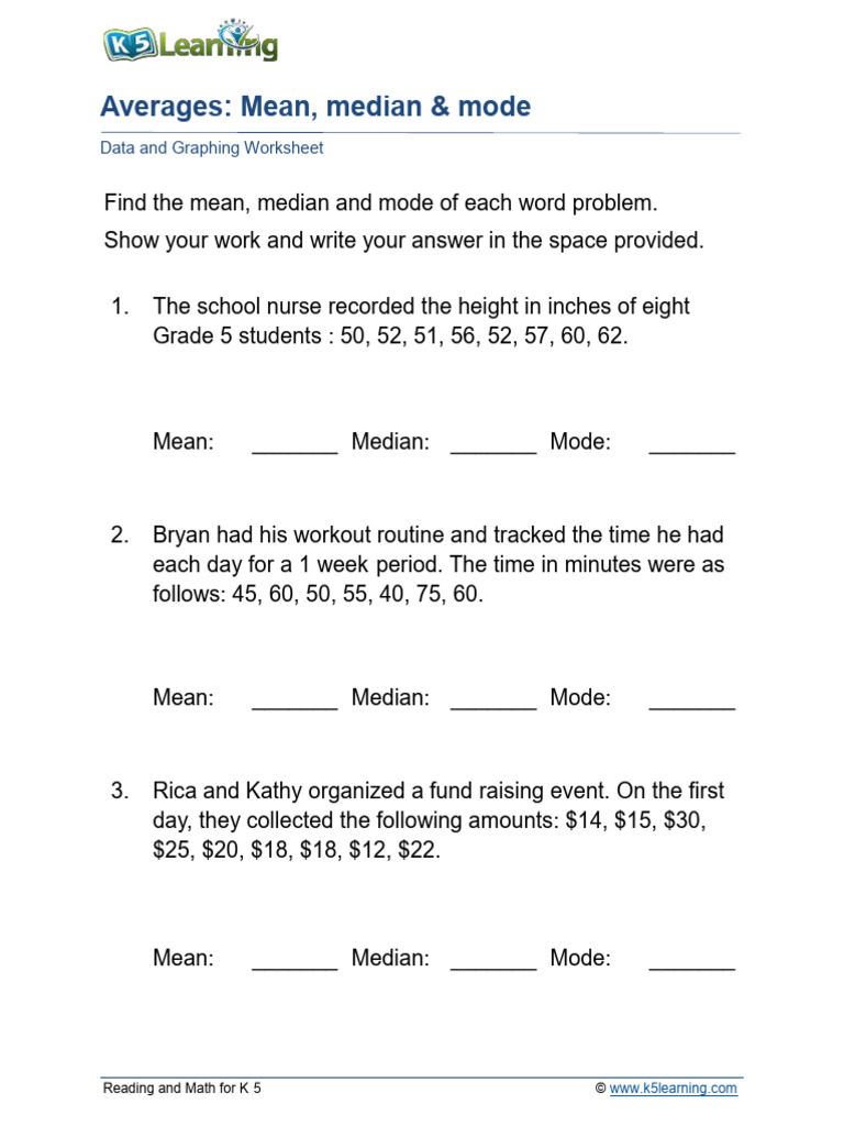 Grade 5 Averages Mean Median Mode C 1 | PDF