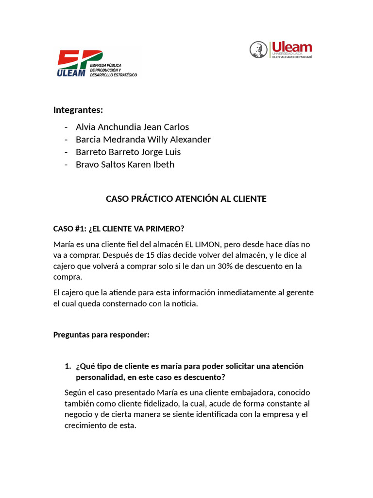 Caso Practico Atencion Al Cliente | PDF | Comunicación | Cliente