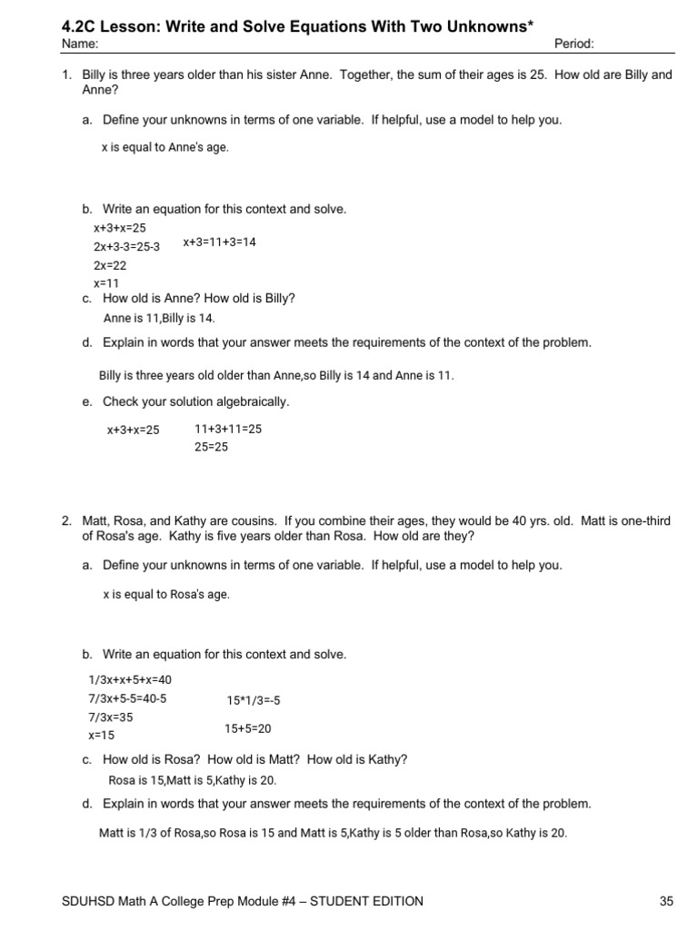 Kevin Diao - 4.2C Lesson - Math A | PDF | Equations | Numbers
