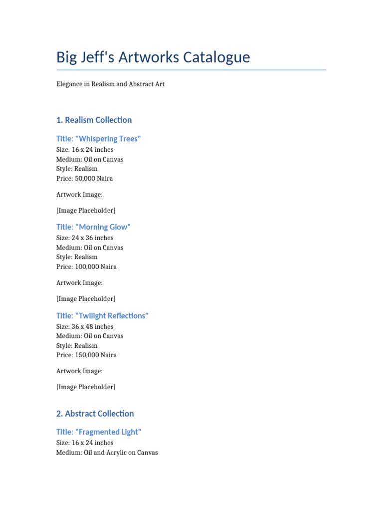 Big Jeff Art Catalogue With Placeholders | PDF
