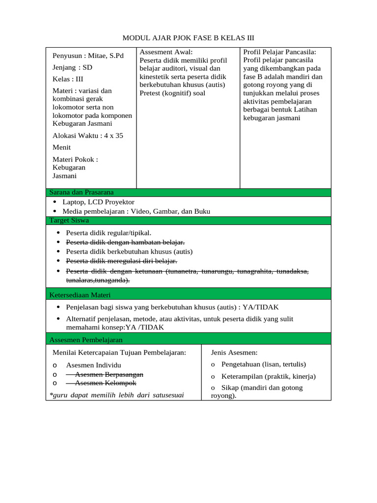 Modul Ajar Kebugaran Jasmani | PDF