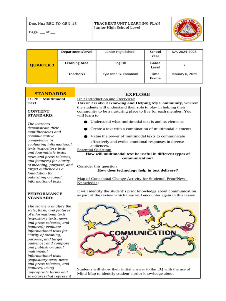 Understanding Multimodal Texts in Class | PDF | Human Communication ...