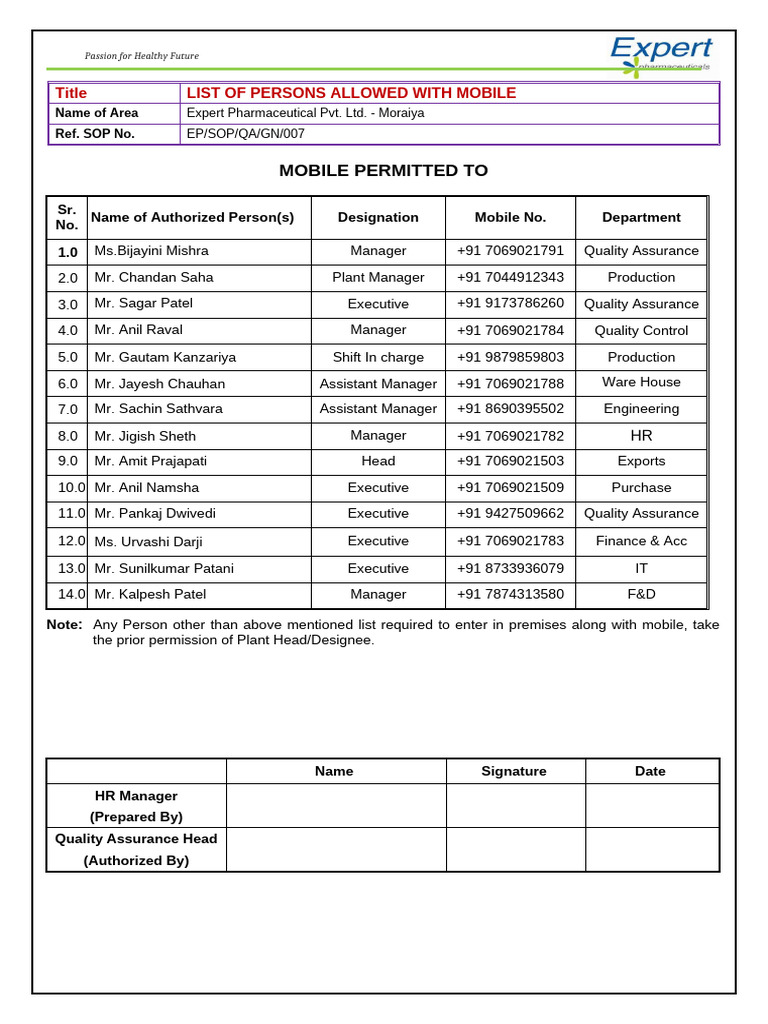 Authorized Mobile Users List - Expert Pharma | PDF