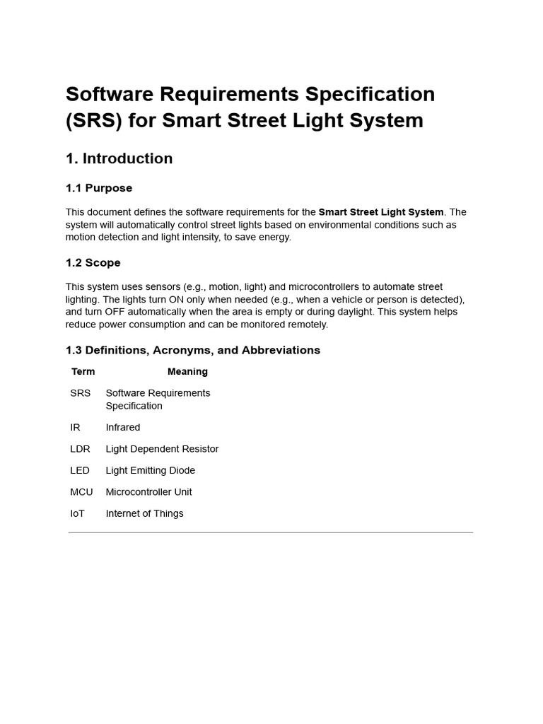 Smart Street Light System SRS | PDF