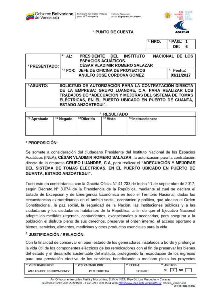 Tomas Electricas Puerto GUANTA | PDF | Presupuesto