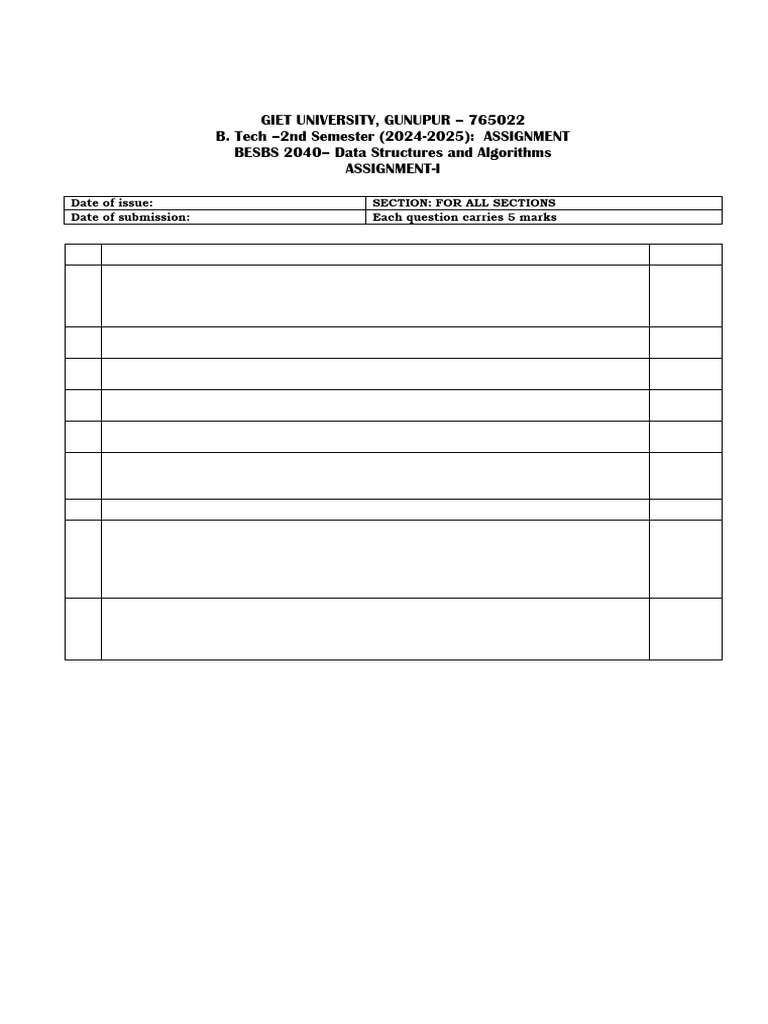 Dsa Assignment Unit-I (2025) | PDF