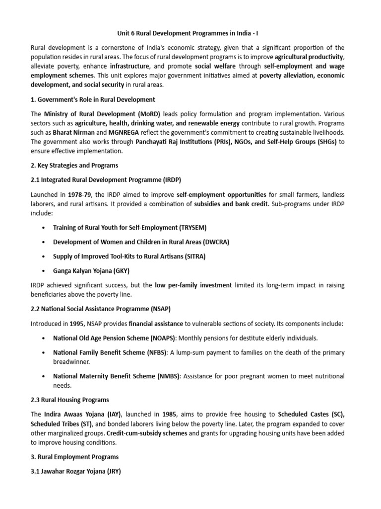 Unit 6 & 7 - Rural Development Programmes in India I & II | PDF | Economies