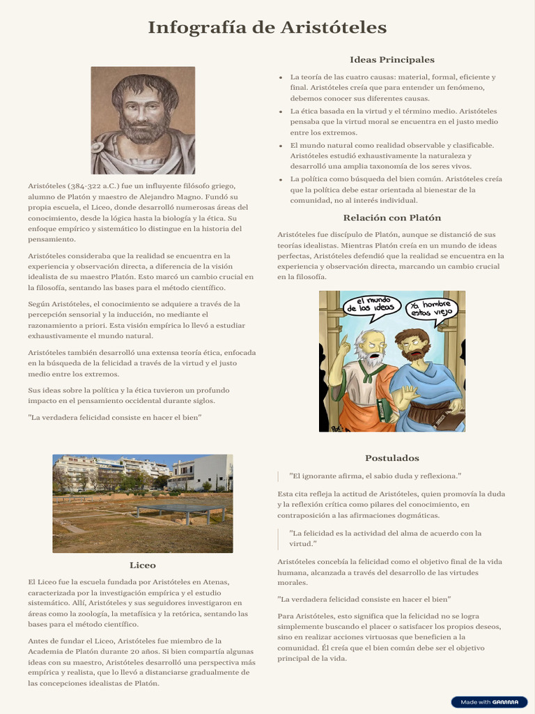 Infografía sobre Aristóteles y sus ideas | PDF | Aristóteles | Empirismo