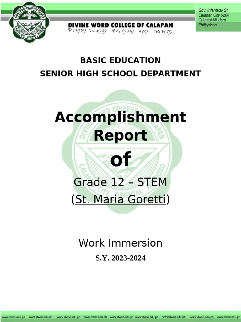 Accomplishment Report Front Page | PDF