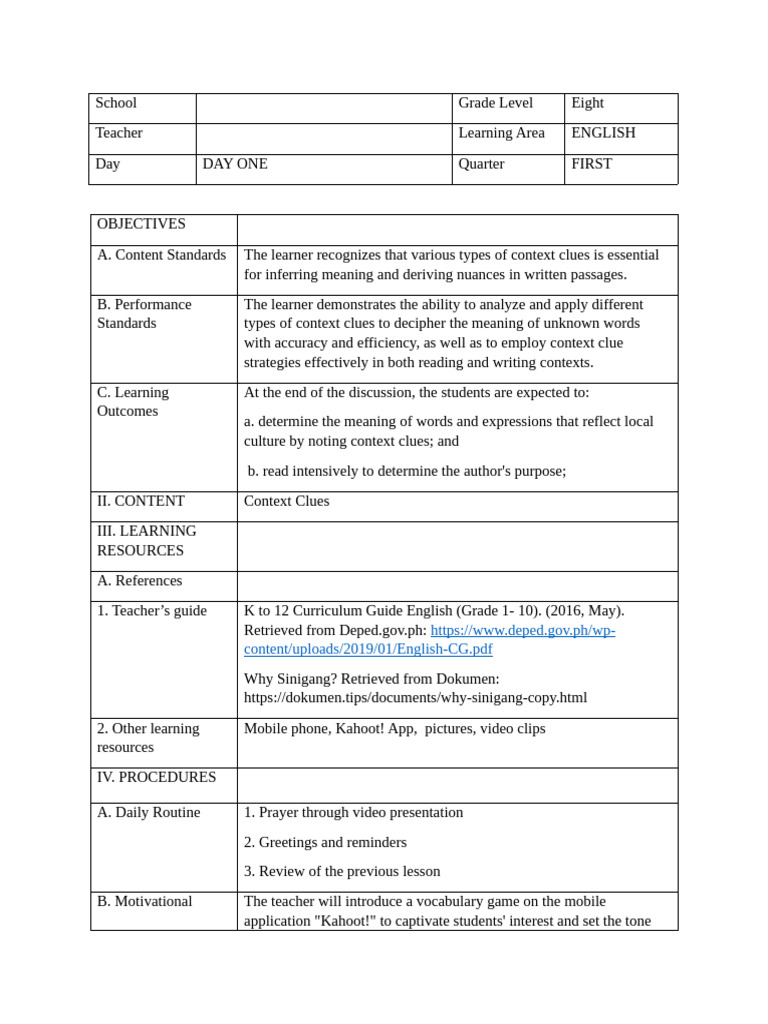 Lesson Plan Multiple Meaning | PDF | Learning | Teachers