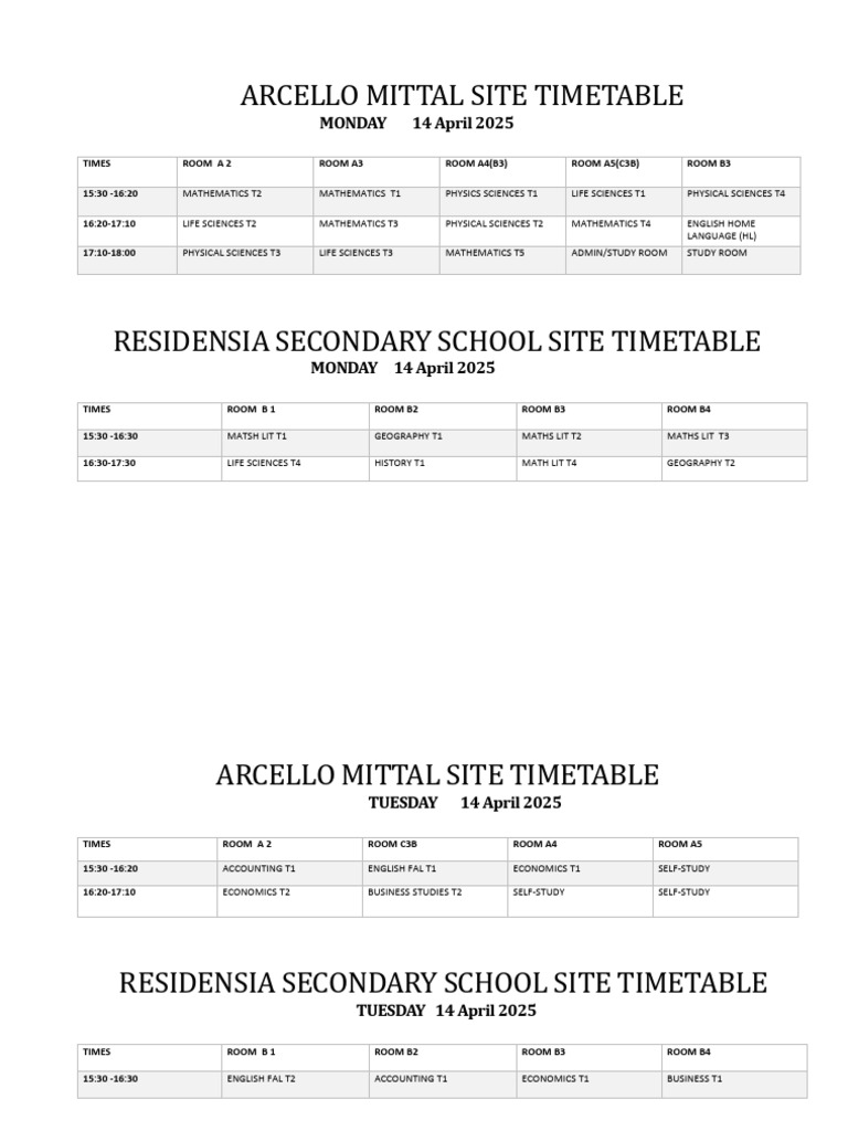 14 April to 16 April Timetable | PDF