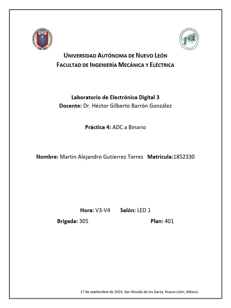 Practica 4 - ADC A Binario - 1852330 | PDF | Conversor analógico a ...