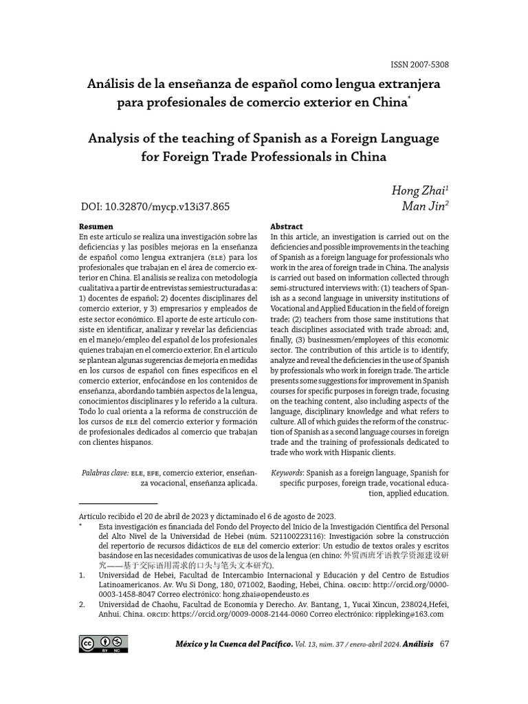 Análisis de La Enseñanza de Español Como Lengua Extranjera para ...