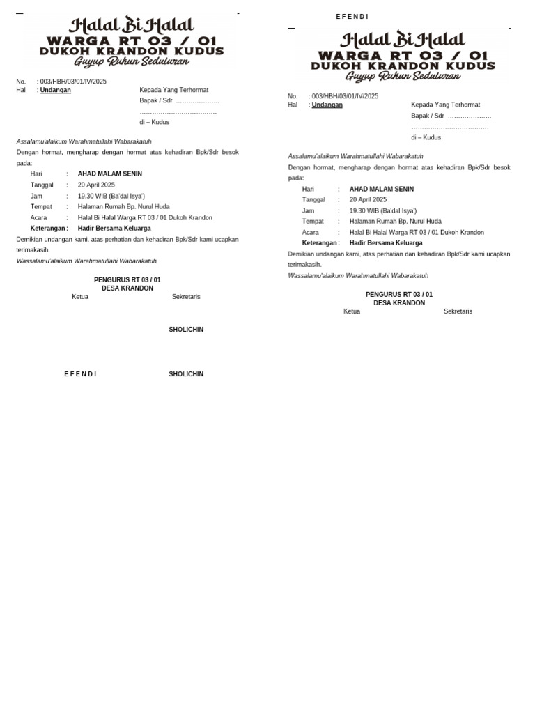 Undangan Hbh Rt 3 | PDF