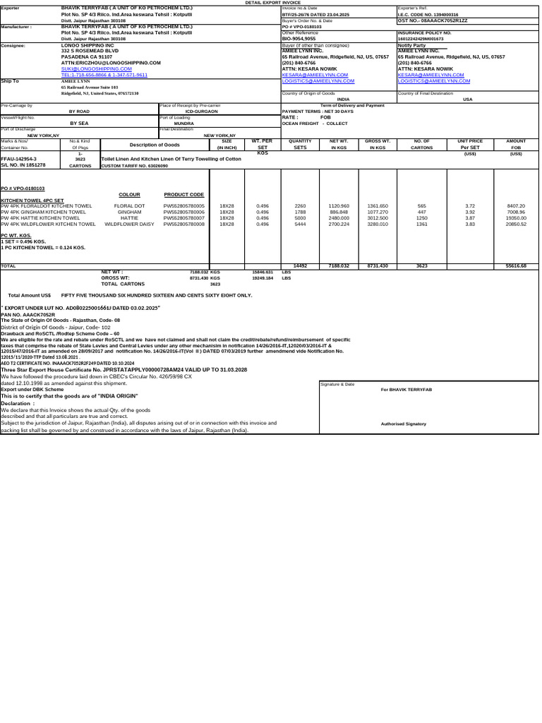 Btf-76 Amiee Lynn Inc, Longo Shipping Po# Vpo-0180103 - 1x40gp | PDF ...