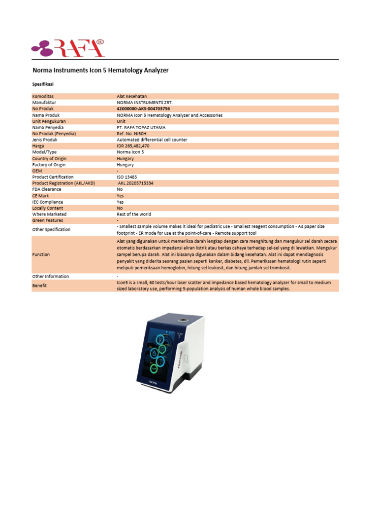 Norma Hematology Analyzer (Icon 5) - 1 | PDF | Body Fluids | Clinical ...