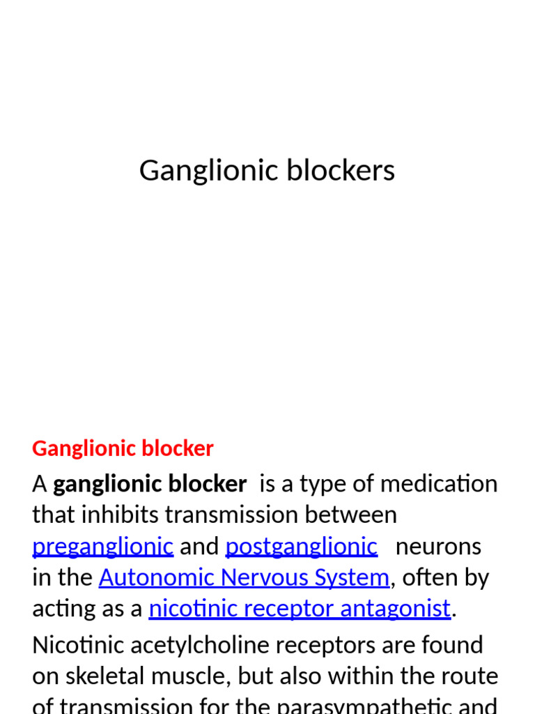 Ganglionic Blockers Revised HS | PDF | Nicotine | Acetylcholine