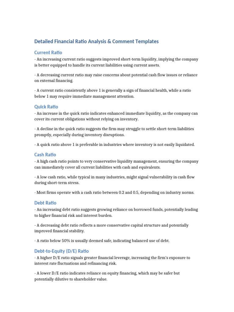 Detailed Financial Ratio Comments | PDF | Inventory | Debt
