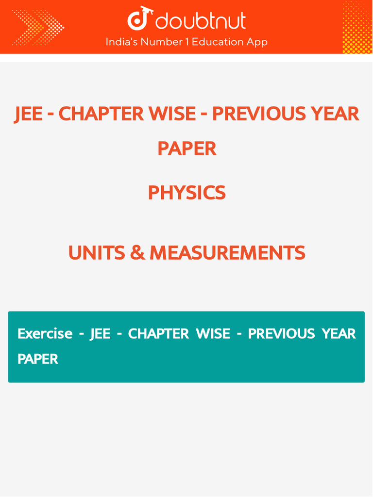 Jee Chapter Wise Previous Year Paper Class 12 Physics Units and Measurements Doubtnut English ...