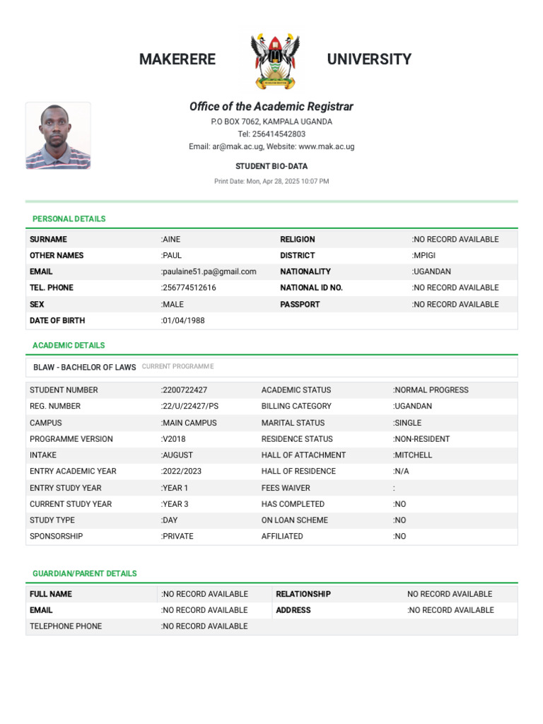 Student Bio-Data Form Overview | PDF
