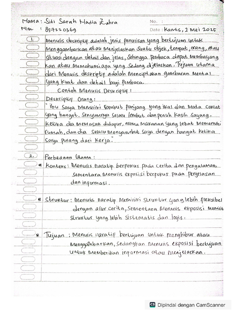 Tugas 1 Keterampilan Menulis Siti Sarah Nadia Zahra | PDF