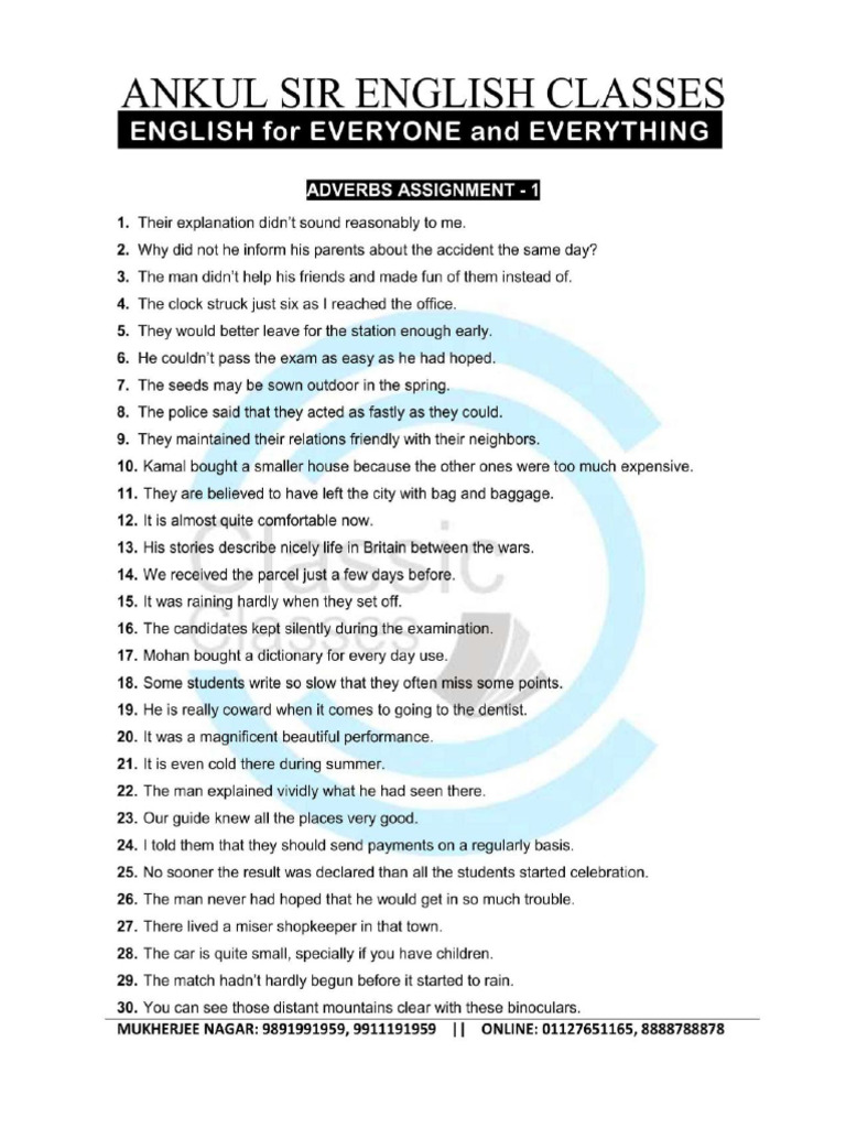 Adverbs Assignment | PDF